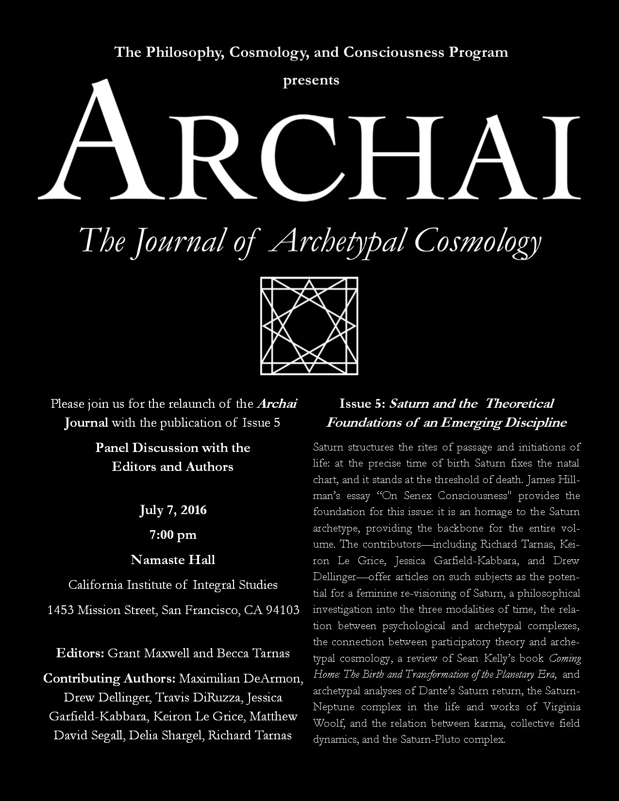 Panel Event: Publication of Issue 5 “Archai: The Journal of Archetypal ...